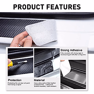 REMOCH Door Sill Protector for Dodge Charger Challenger Durango Accessories Car Door Entry Guard Sill Protector with Plastic Scraper Carbon Fiber Leather Threshold Stickers（Red, 4PCS）