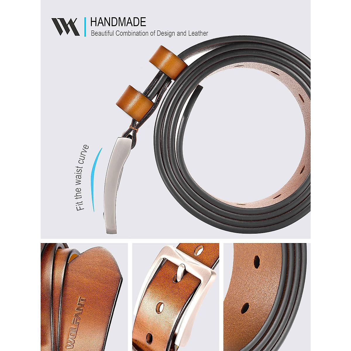 WOLFANT Full Grain Leather Belt,100% Italian Real Solid Leather