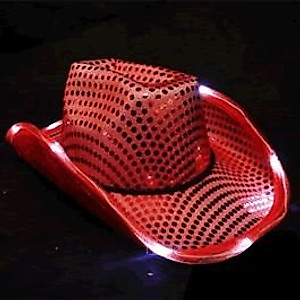 blinkee Sparkling LED Cowboy Hat with Red Sequins - Perfect for Rodeos and Festivals - 8 Radiant Red Lights