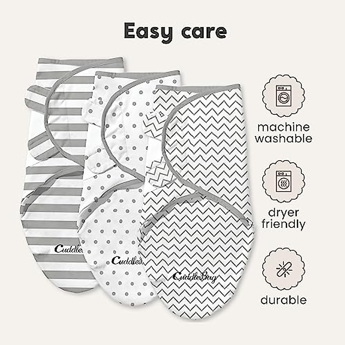 CuddleBug Adjustable Baby Swaddle Blanket & Wrap (Spots & Stripes), Pack of 3 (Small/Medium 0-3 Months Old)
