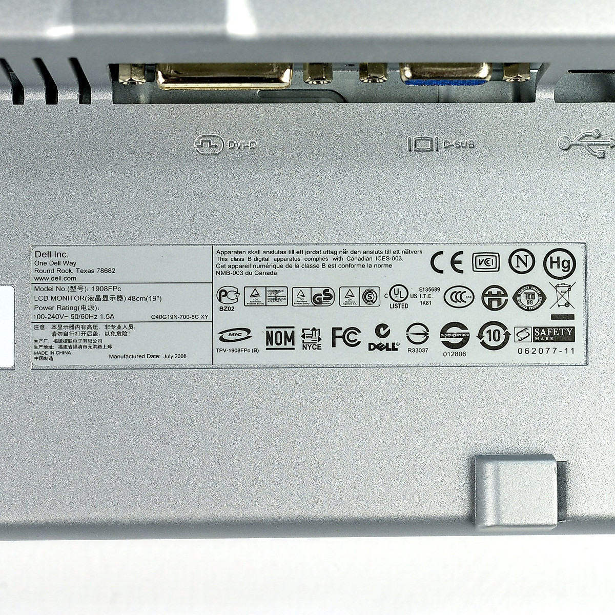 Dell 1908FP UltraSharp Black 19-inch Flat Panel Monitor 1280X1024 with Height Adjustable Stand