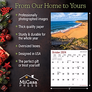 MICASA Wild & Beautiful Beaches 2024 Hangable Monthly Wall Calendar | 12" x 24" Open | Thick & Sturdy Paper | Giftable | Beautiful Tropical Scenic Travel Nature | Your Daily Getaway