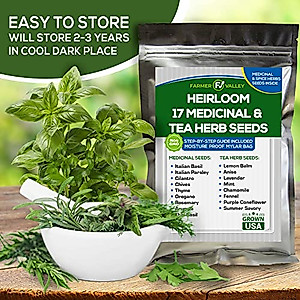 Medicinal and Tea Herb Seeds Collection - Over 4,500 Heirloom and Non GMO Garden Seeds for Planting Indoor, Outdoor & Hydroponic - Includes Basil, Lemon Balm, Chamomile, Lavender, and More