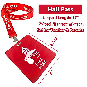 Hall Pass Lanyards with Large Card Passes, Unbreakable School Classroom Passes Set for Teacher Parents (10 X Hall Pass) (Red 10* Hall Pass)