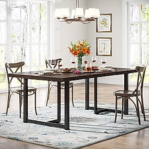 Tribesigns Dining Table Kitchen Table for 6,Farmhouse Kitchen Table for Dining Room, Industrial Rectangular Table with Steel Legs Metal Frame, Kitchen, Home Furniture (Brown)