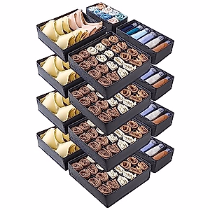 APOMOV 16 Pack Underwear Drawer Organizer Sock Dividers, 180 Cells Foldable Cabinet Closet Storage Fabric Dresser Basket Organization for Clothing, Socks, Bras,Ties Gray