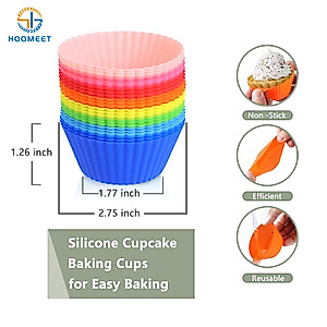 HOOMEET 36 Pack Silicone Molds, Silicone Muffin Cups, Silicone Cupcake Baking Cups, Silicone Cupcake Molds, Reusable Cupcake Liners, Rainbow Color