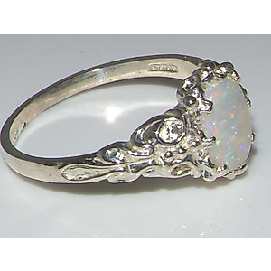 LetsBuyGold 925 Sterling Silver Real Genuine Opal Womens Solitaire Engagement Ring - Size 6