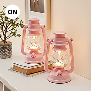 Furora LIGHTING Pink Decorative Lantern Battery Operated Remote Controlled, 6Hr Timer for Indoor Vintage Home Decor, 9.7" Outdoor Patio Hanging Tabletop Ornaments, 2 Pack Cute LED Lanterns Room Decor