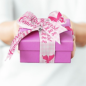 Breast Cancer Awareness Fabric Decor Ribbons Pink White Plaid Burlap Linen Ribbons for Breast Cancer Charity Party Hanging Decoration Gift Wrapping Indoor Outdoor Craft Supplies, 2.5 Inch * 10 Yards