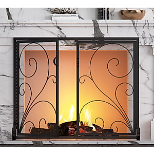 Fire Beauty Fireplace Screen with Doors, Handcrafted Solid Steel, Heavy Duty Metal Mesh, Powder Coat Finish, Spark Guard
