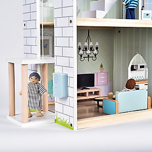 Giant Bean Wooden Dollhouse 2.6 feet High with Elevator, Doorbell, Light,52 Pieces Furnitures and 8 Dolls
