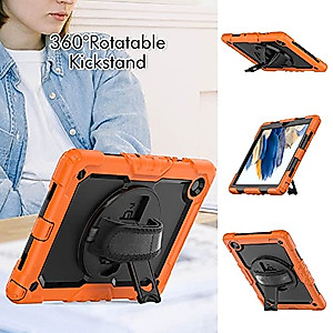 Case for Samsung Galaxy Tab A8 10.5 Inch 2022 Protective Shockproof Tablet Cover with Kickstand Hand/Shoulder Strap Pencil Holder for Samsung Galaxy SM-X200 SM-X205 (Orange)