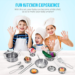 NUOBESTY 16pcs Play Kitchen Accessories Play Pots and Pans Toys for Kids Kitchen Cooking Utensils Kitchen playset Household Pot Set Toddler