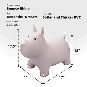 ZOOJOY Bouncy Horse Animals Hopper,Inflatable Bouncing Horse Jumping Animals for Toddlers,Ride On Hopping Toys for Girls/Boys,Great Gift W/P (Grey)