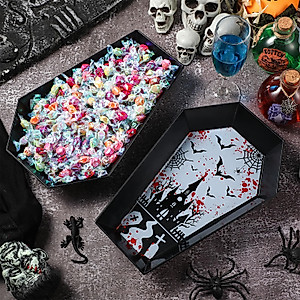 Wiwiqing 2 Pcs Halloween Candy Bowl Plastic Coffin Shaped Serving Tray Spooky Serving Dish Trick or Treat Candy Platter for Halloween Party Food Storage Charcuterie Board Serving Supplies (Castle)