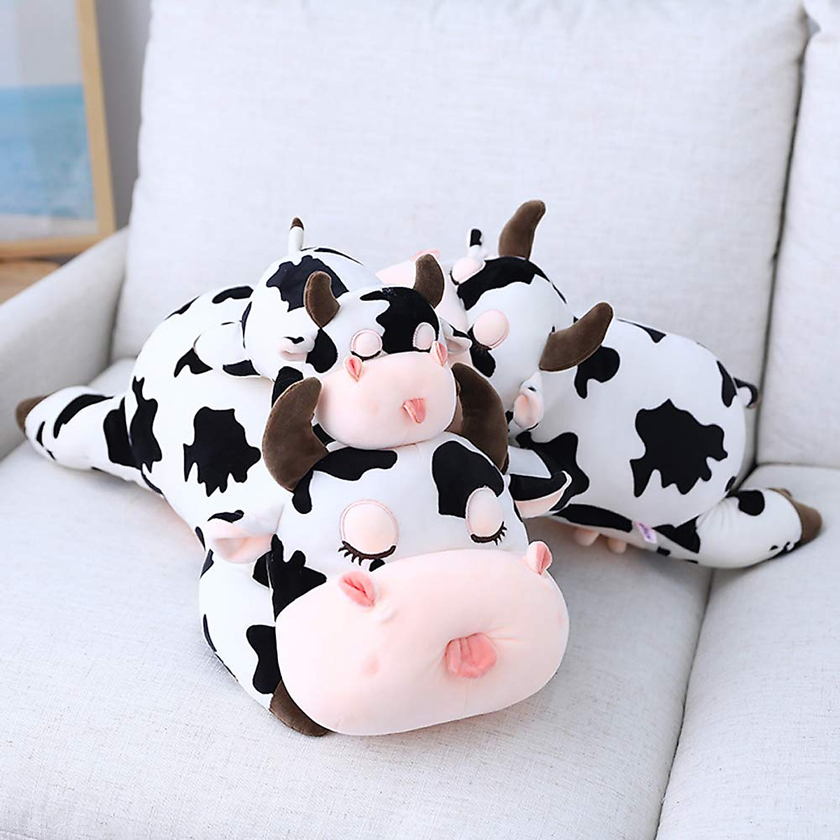 Jensquaify Cow Pillow, Cow Stuffed Animals Plush Toys Gifts for Kids, 23.6"