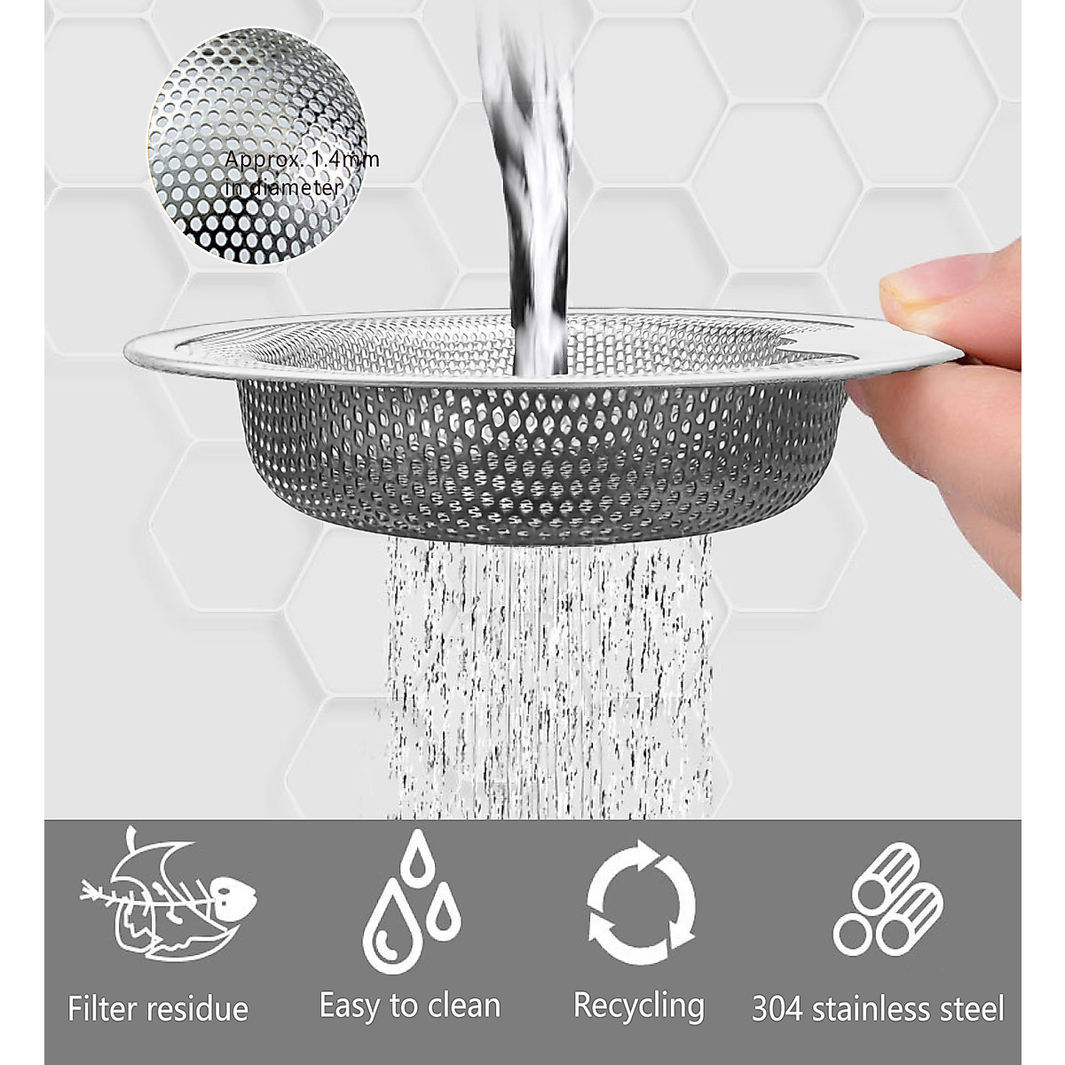 JATYP 2 Pack Kitchen Sink Strainer Stainless Steel with Upgraded Handle, Strainer for Most Sink Strainer Kitchen Drain,Anti-Clogging Drain Basket Collector