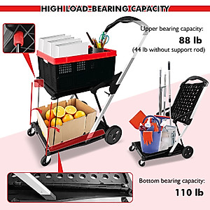 Collapsible Shopping Carts with Crates for Groceries (Black-198lbs)