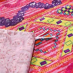 CottonLife Boho Queen Duvet Cover Soft Cotton 3 Pieces Boho Bedding Sets Queen Boho Exotic Colorful Chic Style Teal Orange Bohemian Retro Print Duvet Cover Queen, with Zipper Closure (NO Comforter)