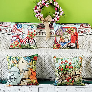 ONWAY Spring Throw Pillow Covers 18x18 Set of 4 Outdoor Floral Pillow Covers for Home Couch Sofa and Patio