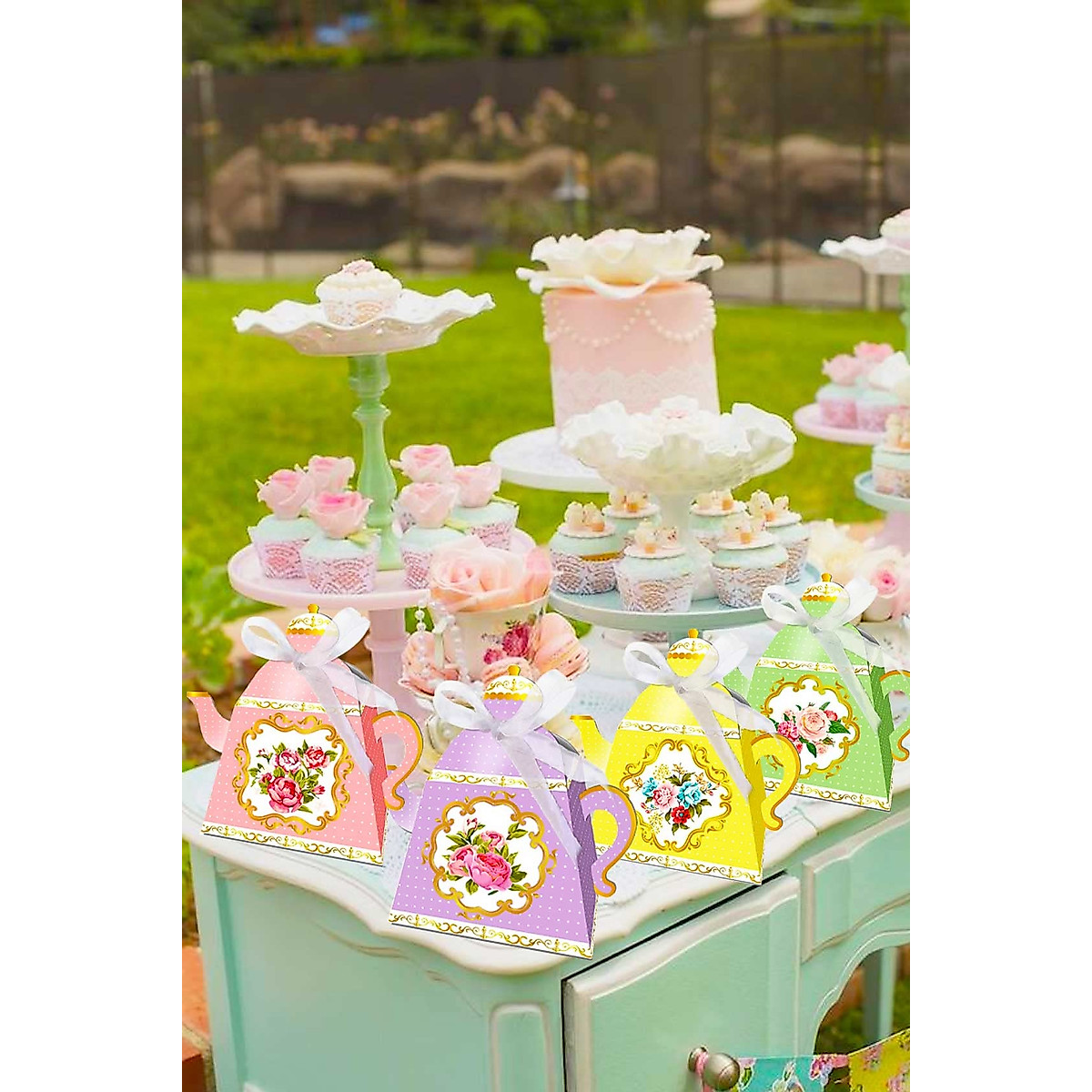 LaVenty 12 PCS Floral Tea Party Favor Bags Lets Partea Party Supplies Lets Partea Party Favor Boxes Tea Party Party Supplies Tea Party