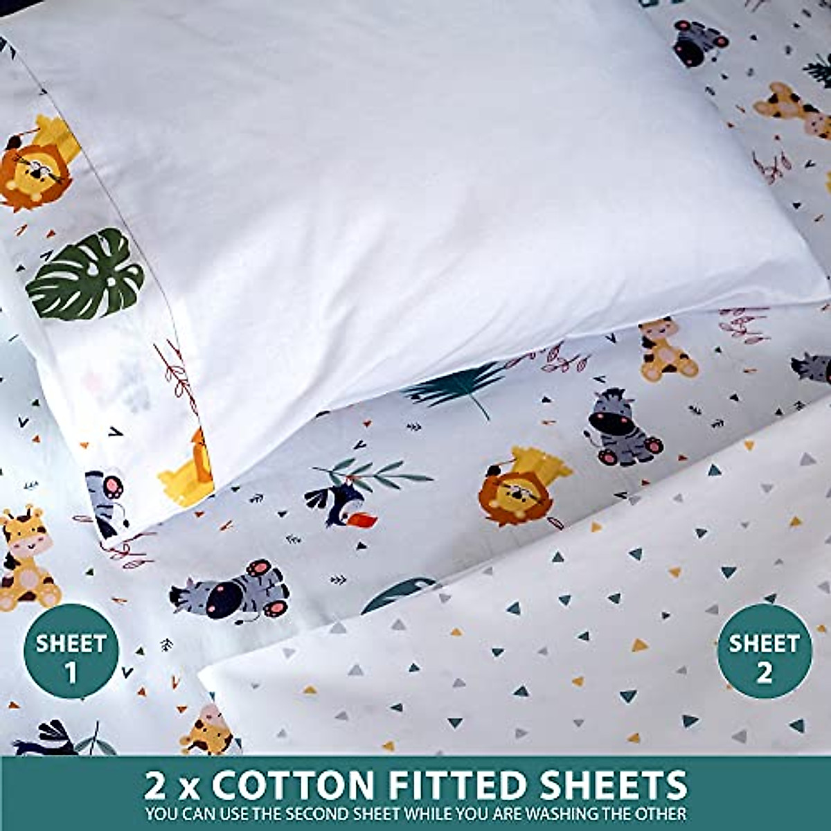 PAMOOQ 100% Cotton Crib Bedding Set | 8-Piece Baby Bedding Crib Set | Jungle Safari Design Nursery Crib Set | Premium Turkish Cotton | Woodland Collection | Includes Mattress Protector