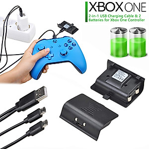 Batmax 2X Micro USB-Output 1100mAh Battery Packs for Xbox One Xbox One S Xbox One X Xbox One Elite Wireless Controllers Rechargeable Ni-MH Not fits for Xbox Series X/S 2020 + 2-in-1 USB Cable (Black)
