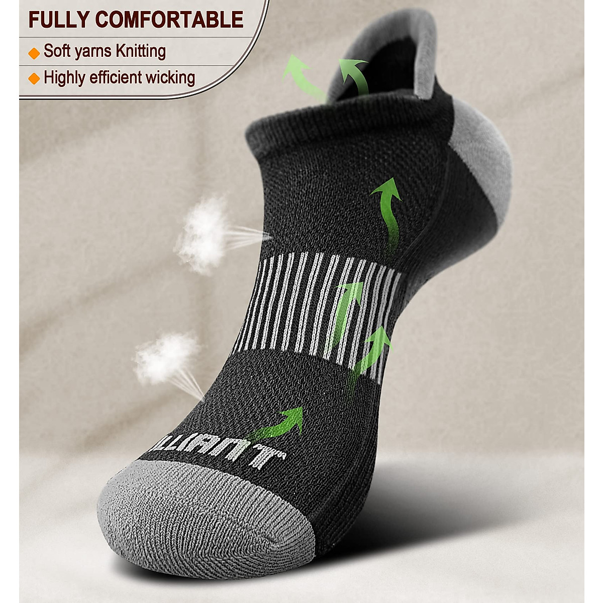 BULLIANT Socks For Women 6Pairs, Womens Athletic Running Ankle Socks No Show With Full Cushioned Sole