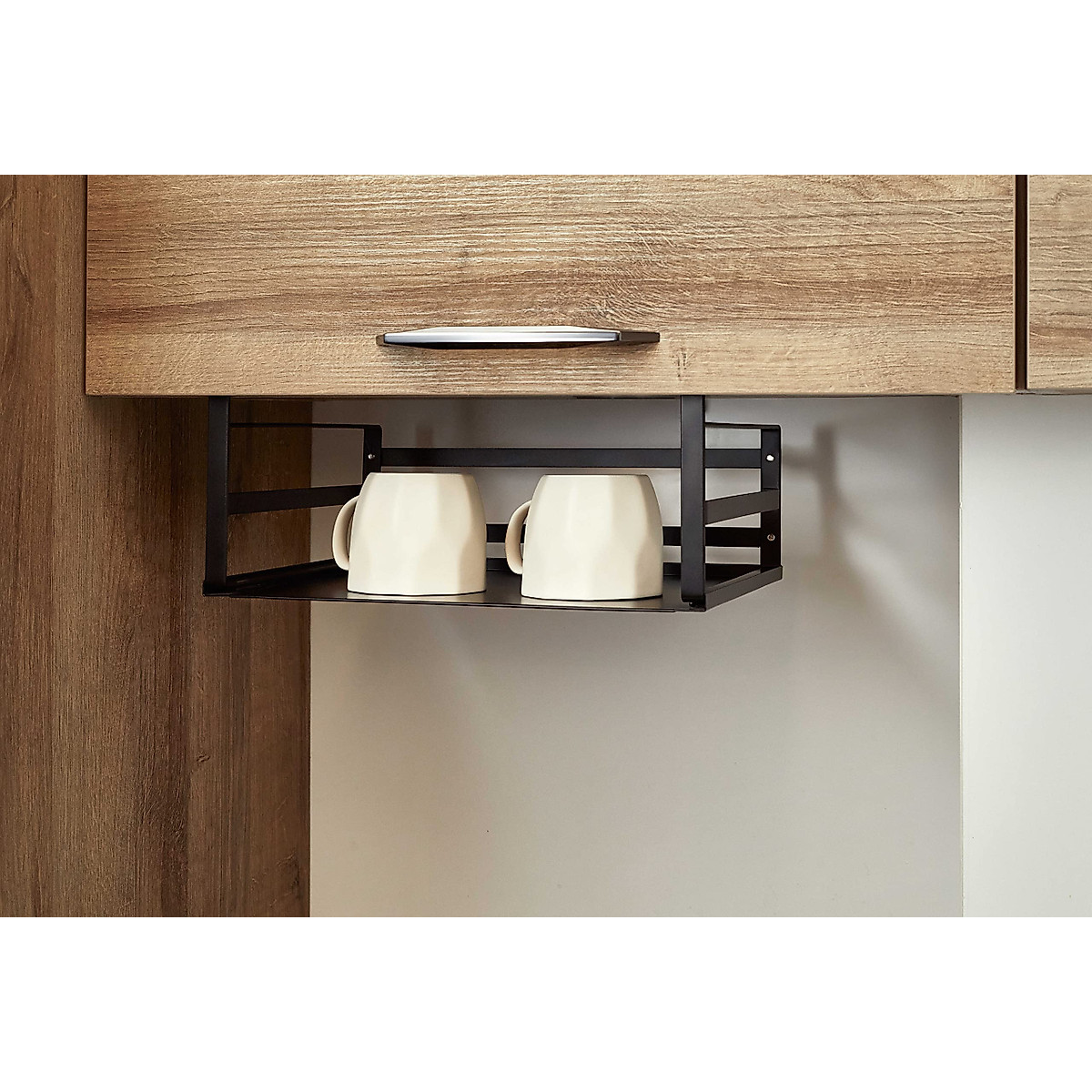 Nxconsu 2Pack Under Shelf Storage Basket Organizer Hanging Holder for Cabinet Pantry Kitchen Cupboard Desk Counter Bookshelf Organization Add-on Space Saver Heavy Duty Slide-in Black