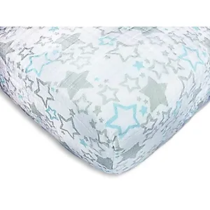 SwaddleDesigns Softest Cotton Muslin Fitted Crib Sheet/Toddler Sheet for Baby Boy & Girl, Blue & Sterling Starshine