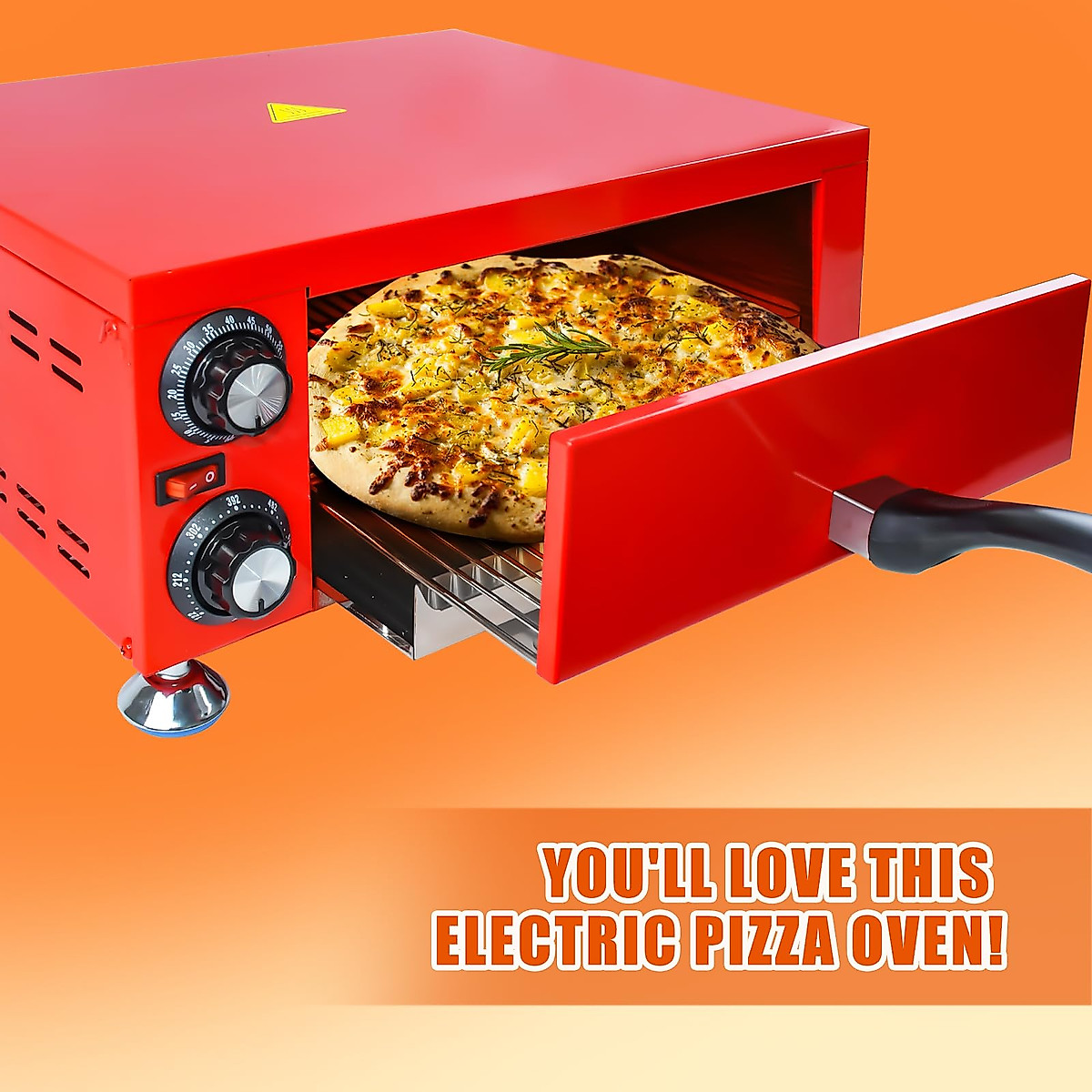 KOOTEN Indoor Electric Pizza Oven, 12" Countertop Stainless Steel Pizza Maker with Removable Crumb Tray for Restaurant Home, Red