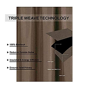 Better Home Style 100% Blackout 2 Tiers Window Curtain Insulated Drapes Short Panels for Kitchen Bathroom Basement RV Camper or Any Small Window M3036 (Brown/Coffee, 2 Panels 28" W X 36" L Each)