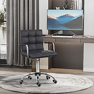 HOMCOM Home Office Chair, Modern Computer Desk Chair, Task Chair with Upholstered PU Leather, Adjustable Height, Swivel Wheels, Black