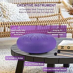 Ranch Steel Tongue Drum 12 Inches 11 Notes Handpan Drum C Key Percussion Instrument Hand Drum for Beginners Easy to Learn Tank Drum with Bag, Mallets, Music Book, Note Stickers, Finger Picks