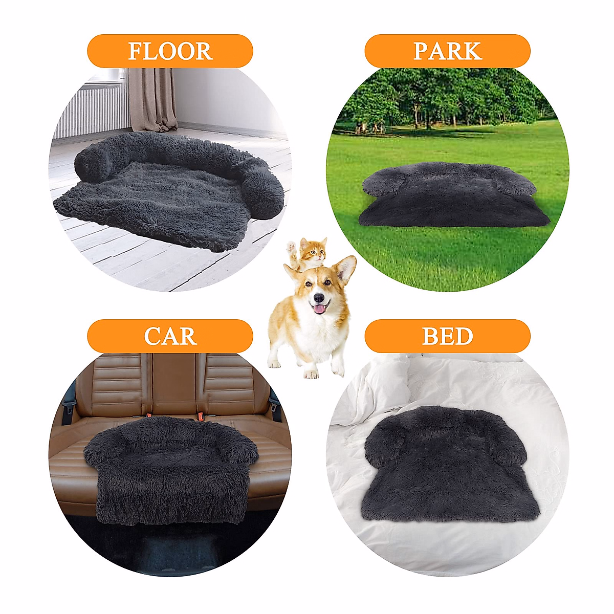 Hoyooyoo Plush Pet Sofa Bed Dog Mat Sofa Warm Pet Kennel,Couch Cover for Dogs,Washable Dog Bed Thick Blanket Cushion with Removable Cover and Non Skid Bottom (Small)