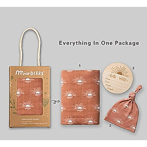 Miaoberry 100% Organic Cotton Baby Muslin Swaddle Blanket Set| Rust Boho Sunrays Sunset| Gender Neutral for Boys Girls|Hospital Newborn Receiving Blanket |Newborn Unisex