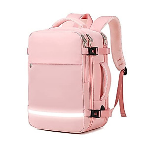 XJ-HOME Women Travel Laptop Backpack with USB Charging Port, Backpack for Traveling on Airplane with Laptop Compartment, Carry on Backpack Flight Approved with Luggage Strap, Fit for 15.6" Laptop,Pink