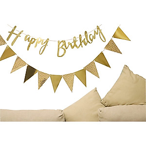 Gold Happy Birthday Banner - Birthday Party Decorations - Birthday Decoration Party Supplies for Girls Boys Kids and Adults