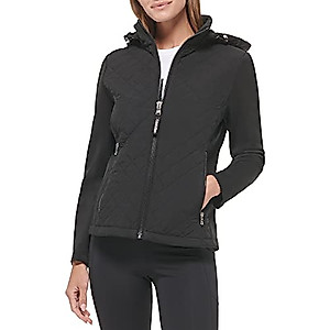 Calvin Klein Women's Scuba Sleeves Detachable Hood Zip PocketsQuilt, Black, Medium