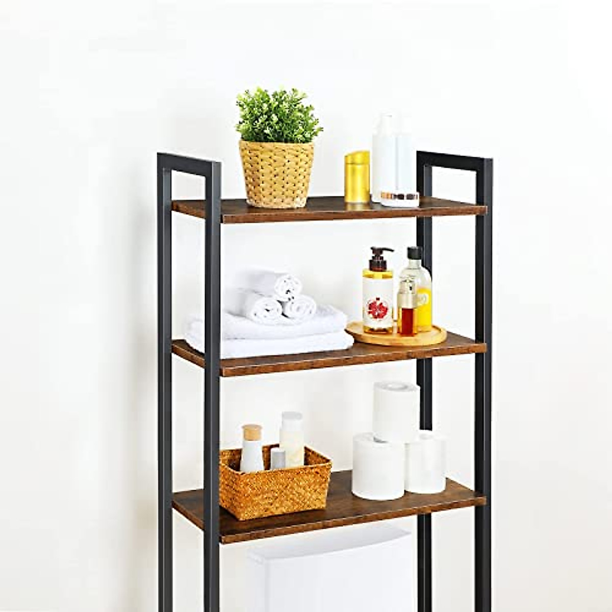 HOOBRO Over The Toilet Storage, 3-Tier Industrial Over Toilet Bathroom Organizer, Bathroom Shelves Over Toilet with Adjustable Feet, Easy to Assembly, Rustic Brown BF41TS01