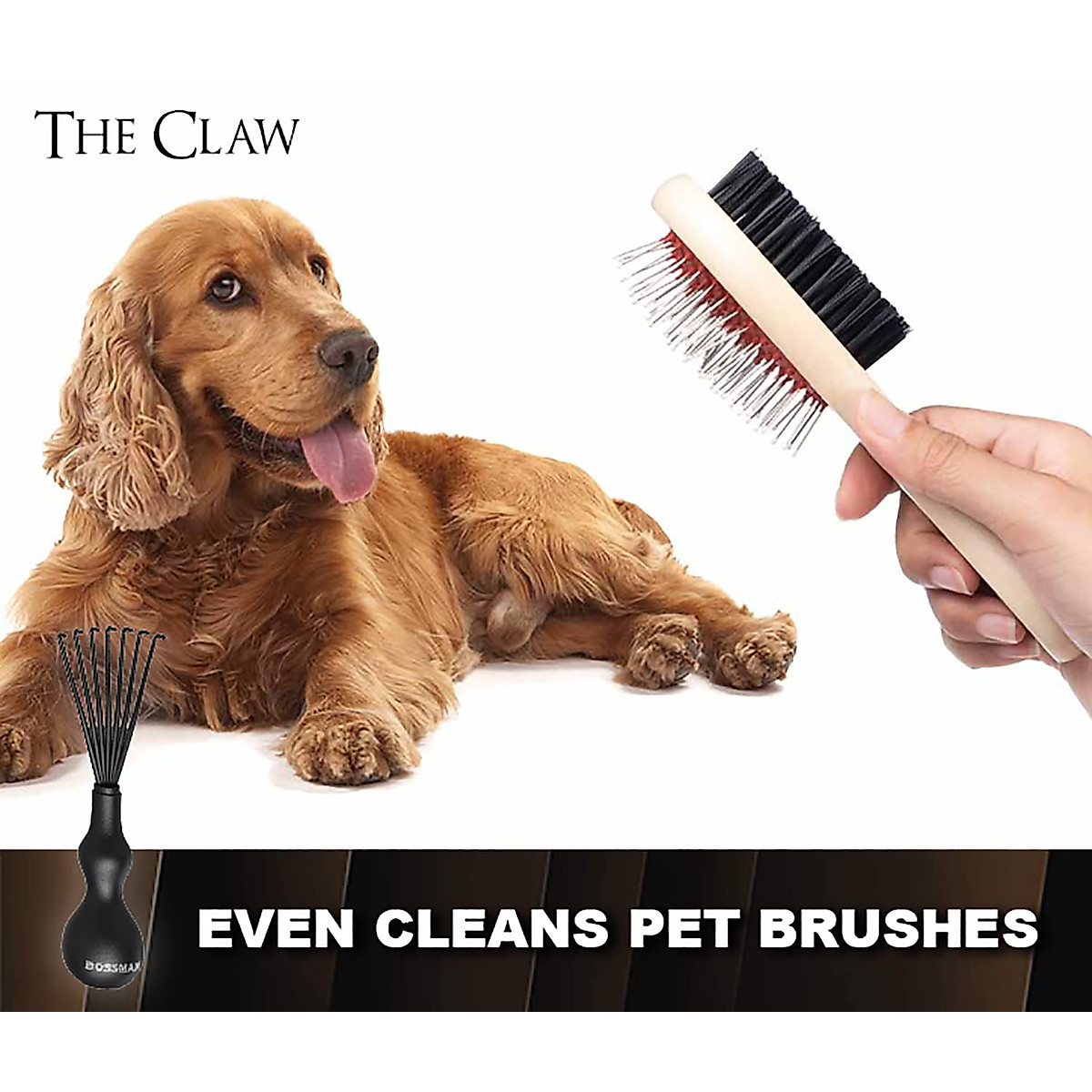 Bossman THE CLAW Round Hair Brush Cleaner Tool 3 Inch - Valentine's Gift for Men - Cleans Boar Bristle, Wave or Plastic Brushes & Combs - Black Hairbrush Cleaning Rake - Cat Brush & Dog Brush Cleaner
