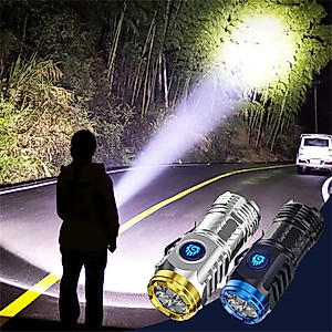 Flashlight With 5 Modes, Powerful Flashlights High Lumens With Eye Lens, Tactical Flashlight Waterproof, Adjustable Brightness Flash Light For Outdoor, Emergency, Led Mini Camping Lights (Silver)