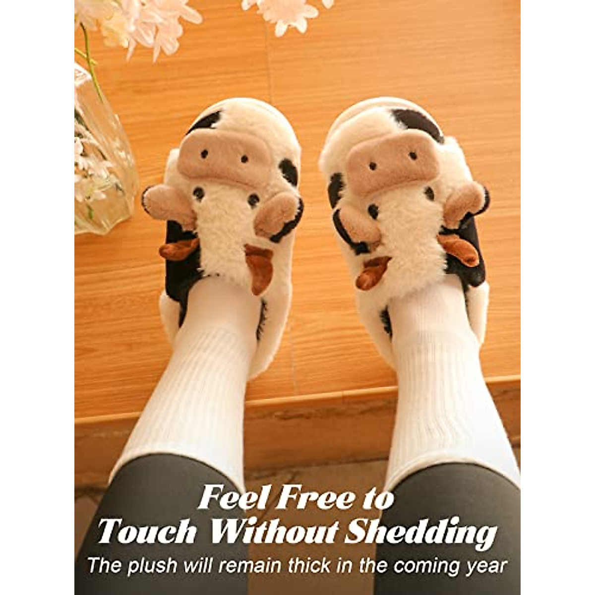 VRPQ Cow Slippers for Women, Cartoon Cute Animal Slippers, House Slippers Home Winter Slipper Indoor Outdoor Cow Slides for Women Men