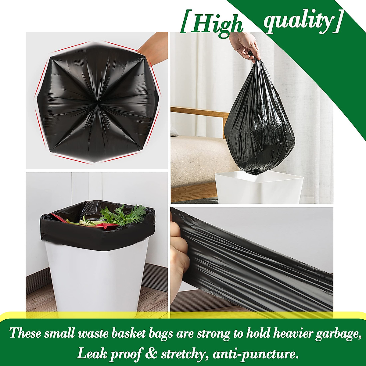 Hommaly 2.6 Gallon 240 pcs Small Black Trash Bags, Strong Garbage Bags, Bathroom Trash Can Bin Liners Unscented, Mini Plastic Bags for Office, Waste Basket Liner, Fit 6-10 Liters, 2-2.6 Gal
