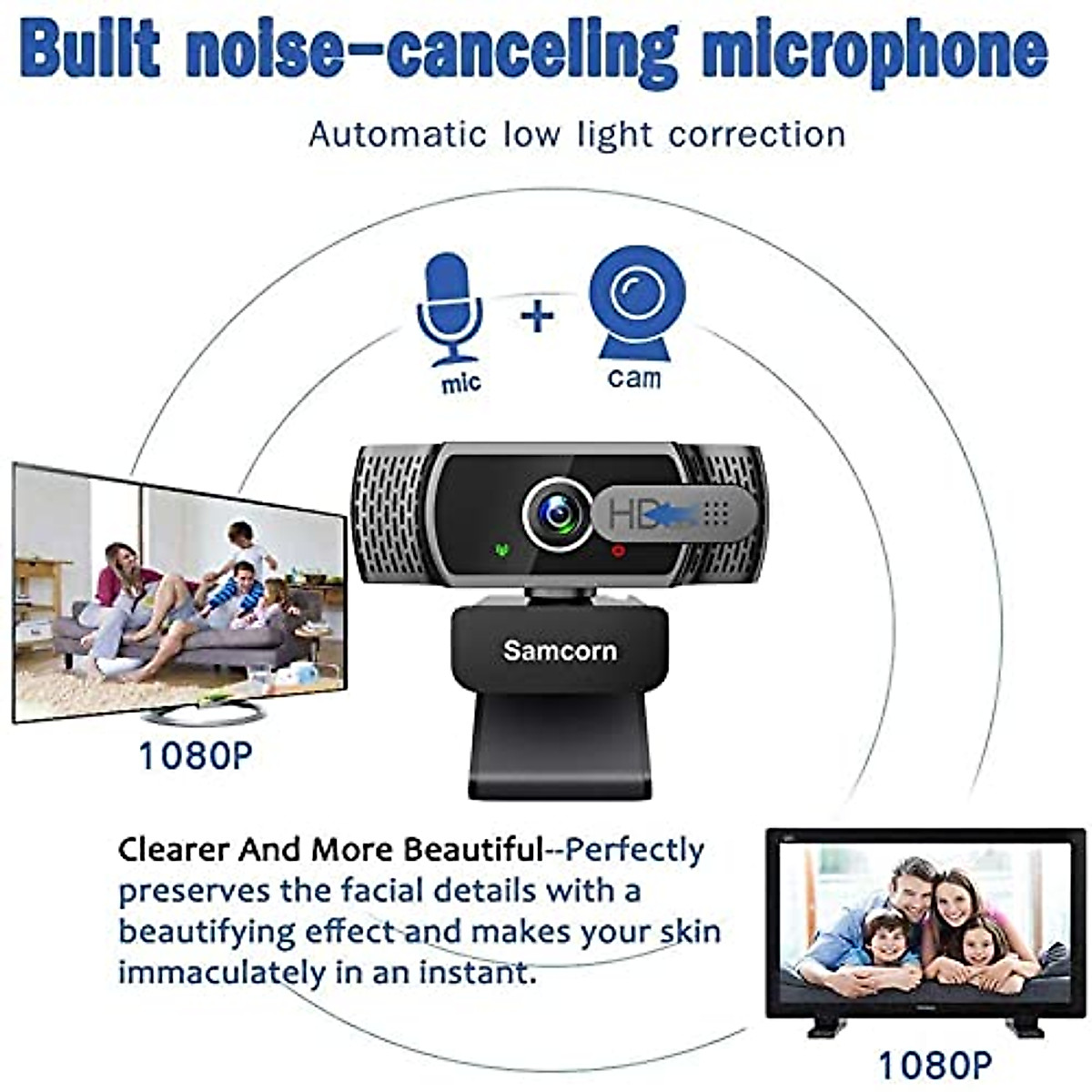 Webcam with Microphone for Desktop,1080P HD USB Webcam Live Streaming Laptop PC Computer Web Camera for Video Calling Conferencing Recording Gaming, 3D Noise Reduction