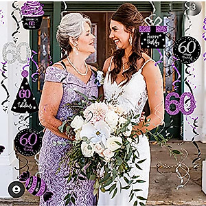 60th Birthday Decorations Women Purple Silver/Women 60th Birthday Party Decorations Purple Silver Black Foil Hanging Swirls with Balloons for Women 60 Birthday Party Supplies