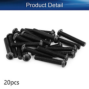 Yinpecly M6 Machine Screws Hex Socket Round Head Screw Carbon Steel Fasteners Bolts for Ship Building Industry, Black 20 PCS