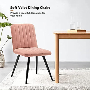 ALISH Mid Century Modern Dining Chairs Upholstered Dining Room Chairs Set of 2 Armless Accent Chairs Kitchen Chairs Side Chairs with Metal Legs for Home Kitchen(Pink, Set of 2)