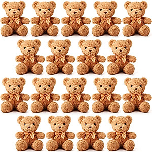 HyDren 18 Pcs Bear Stuffed Animals Bulk 12 Inch Soft Plush Bears Doll Small Stuffed Bear Toy with Bows for Girl Boy Baby Shower Christmas Birthday Decor Gift Party Favors (Light Brown)